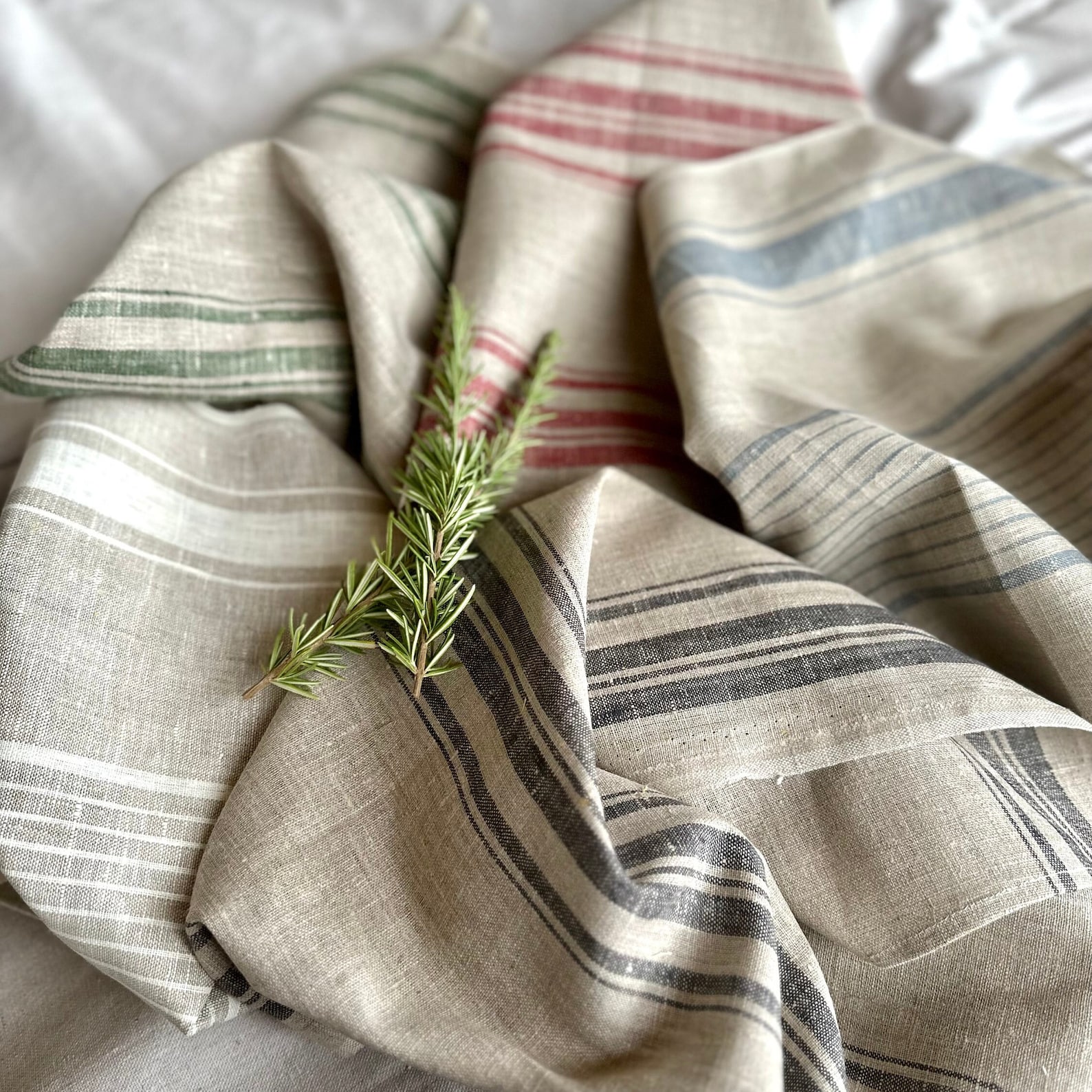 Rustic Cottage Striped Linen Tea Towel, French Style Dish Towel, Linen ...