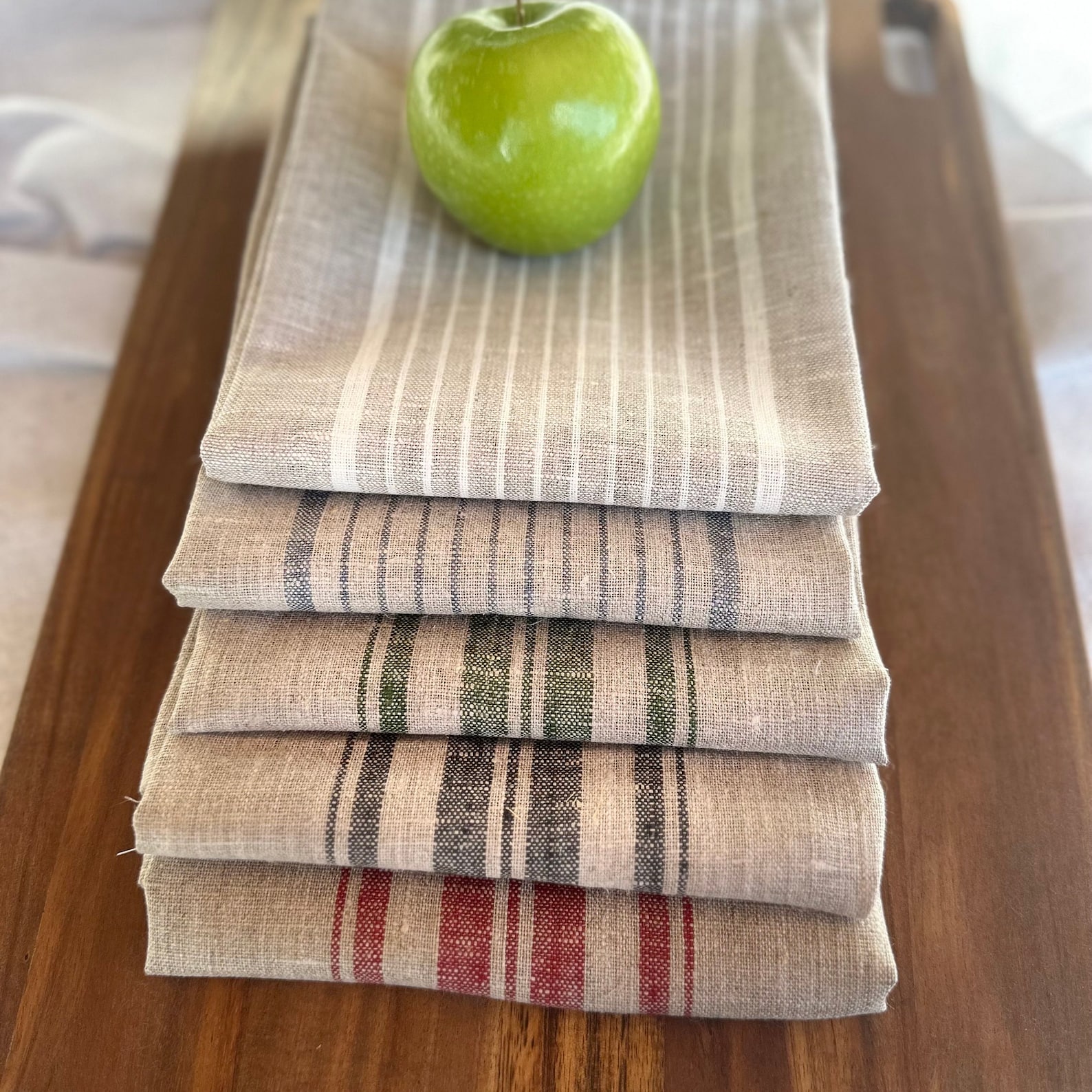 Rustic Cottage Striped Linen Tea Towel, French Style Dish Towel, Linen ...