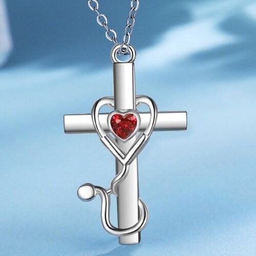 Personalized Cross Medical Stethoscope Birthstone Pendant - Etsy