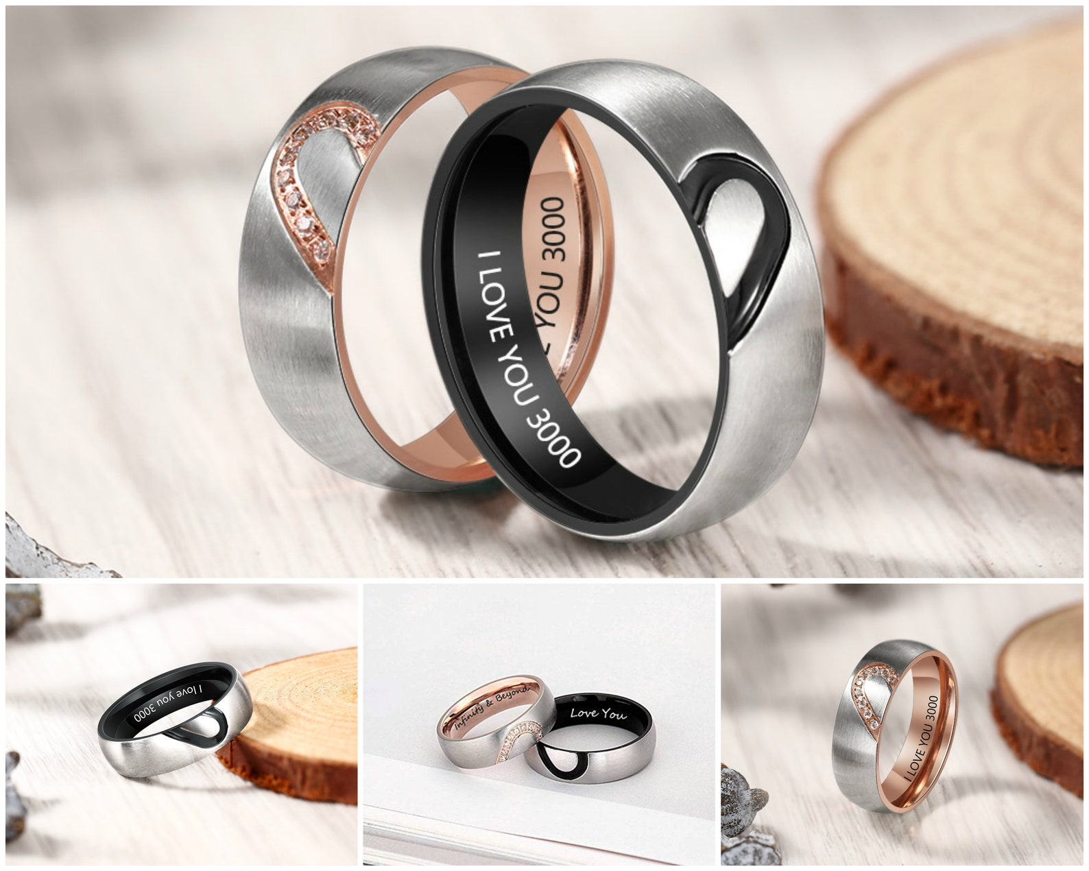 Personalized Engraved Couples Ring Set His and Her Ring Set - Etsy