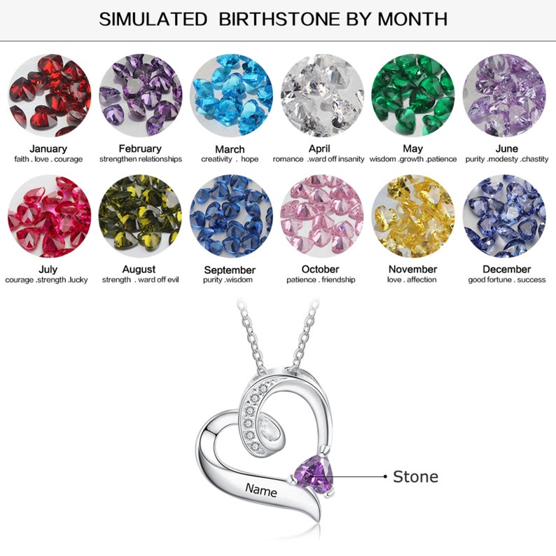 Engraved Name Birthstone Necklace Custom Personalized Name Etsy