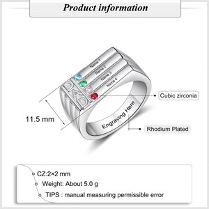 Dad Ring With Birthstones Names Father's Day Ring Engraved Personalized ...