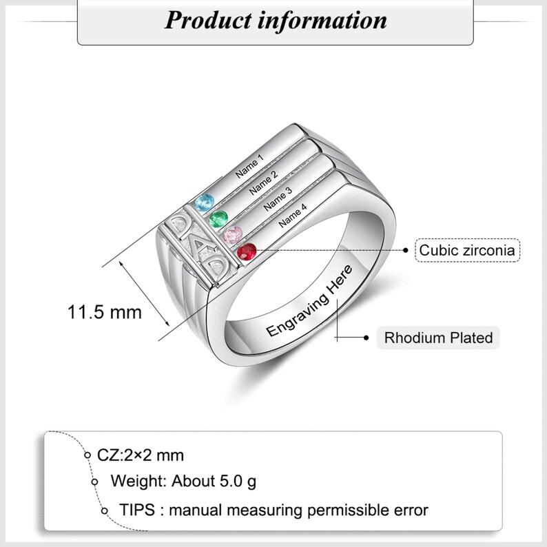 Dad Ring With Birthstones Names Father's Day Ring - Etsy