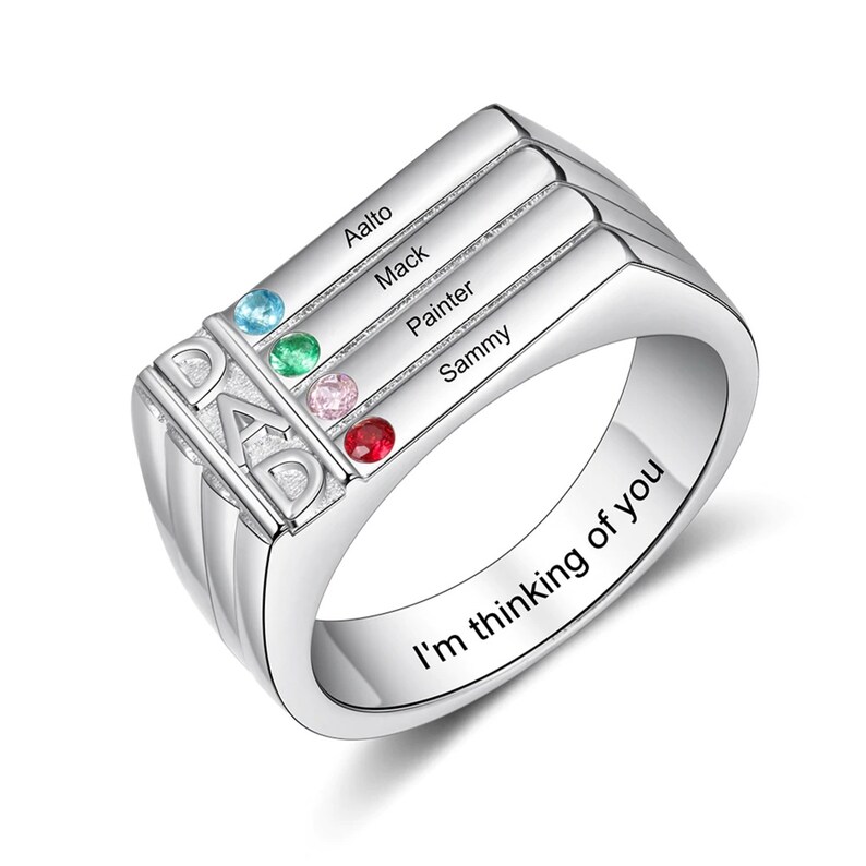 Dad Ring With Birthstones Names Father's Ring Engraved - Etsy