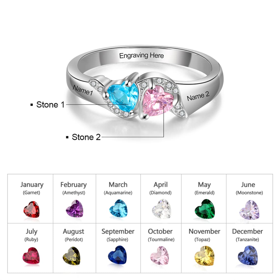 Mothers Ring 2 Birthstone 2 Name Engraved Sterling Silver - Etsy Mothers Ring 2 Birthstone 2 Name Engraved Sterling Silver - Etsy