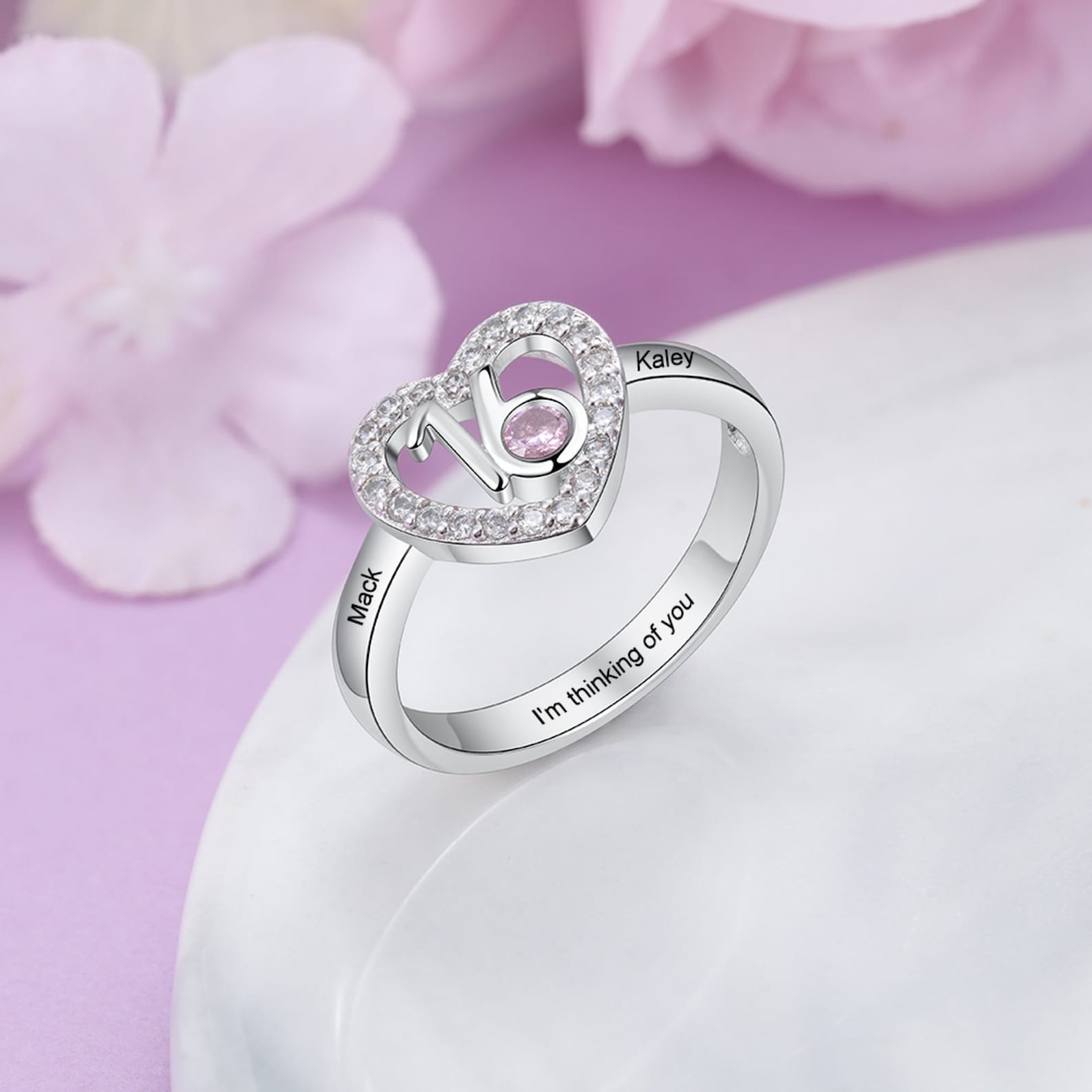 Personalized Engraved Sweet 16 Ring Birthstone Name - Custom Stone ...
