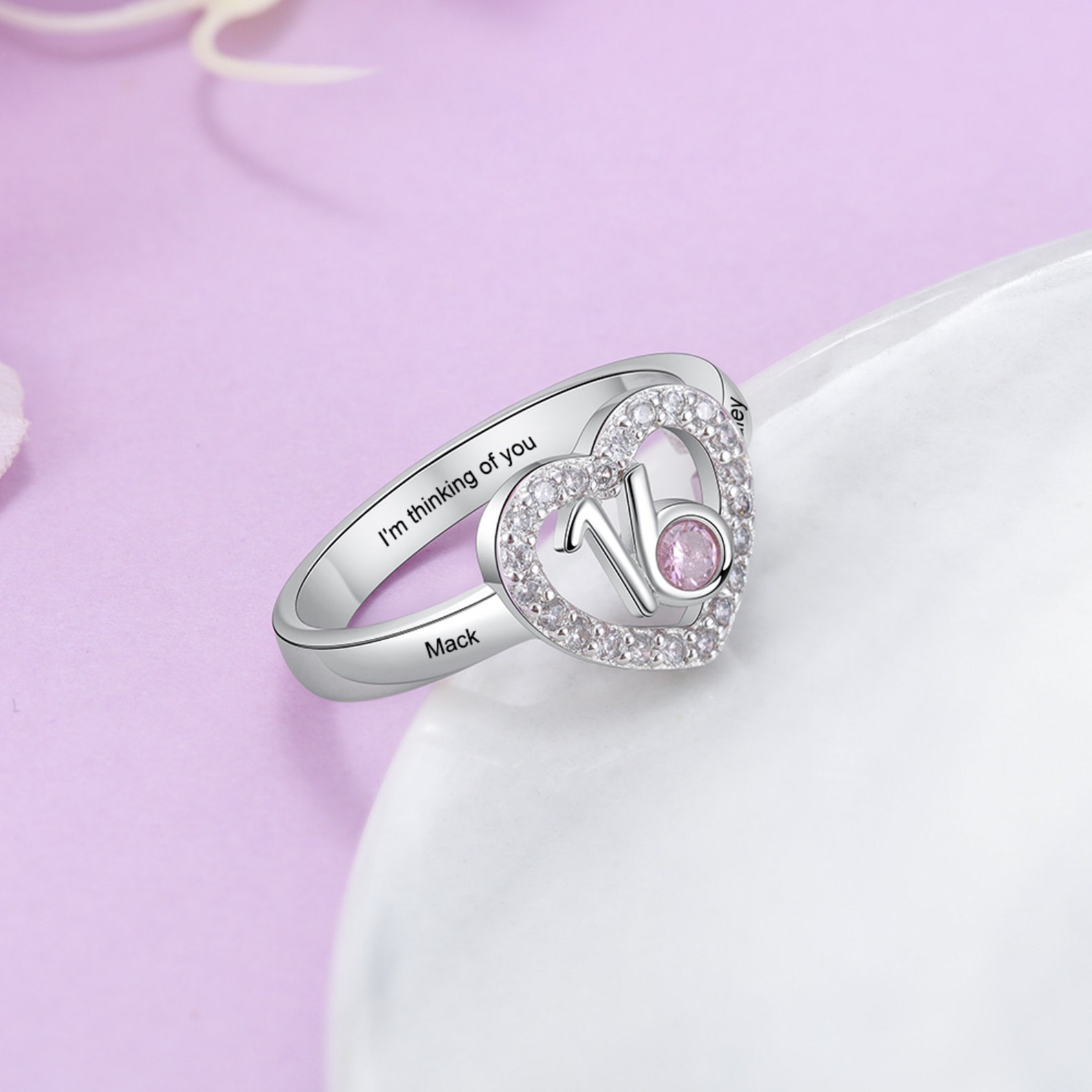 Personalized Engraved Sweet 16 Ring Birthstone Name - Custom Stone ...