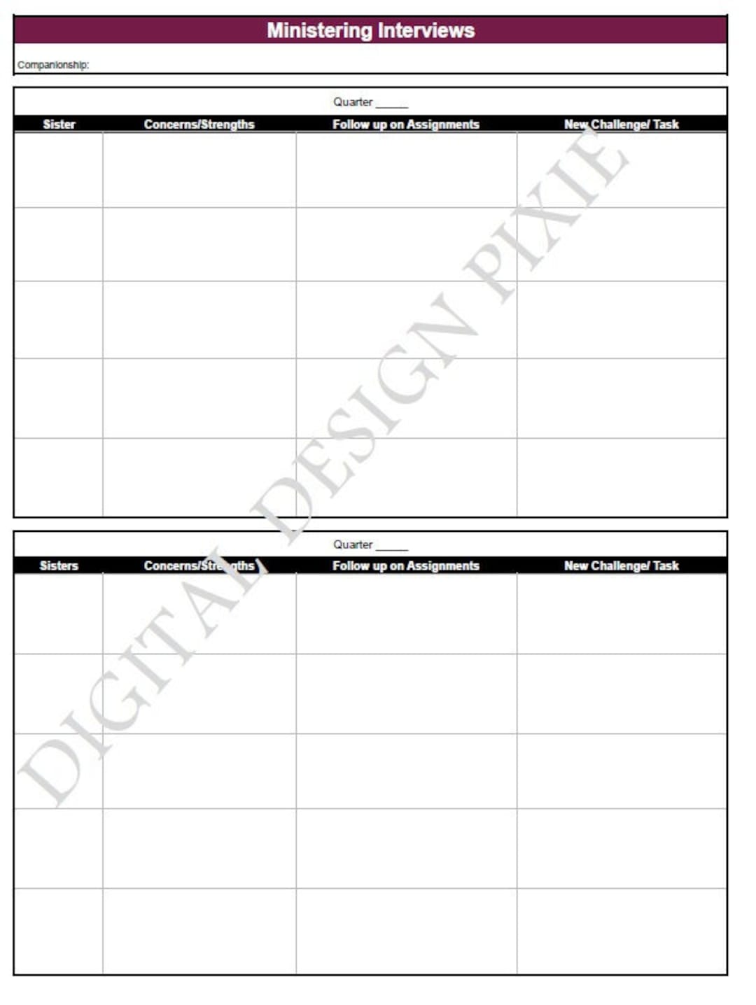 LDS Ministering Interview Tracking Sheet | Relief Society Printable ...