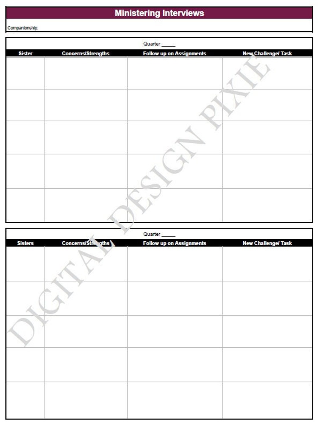 LDS Ministering Interview Tracking Sheet | Relief Society Printable ...