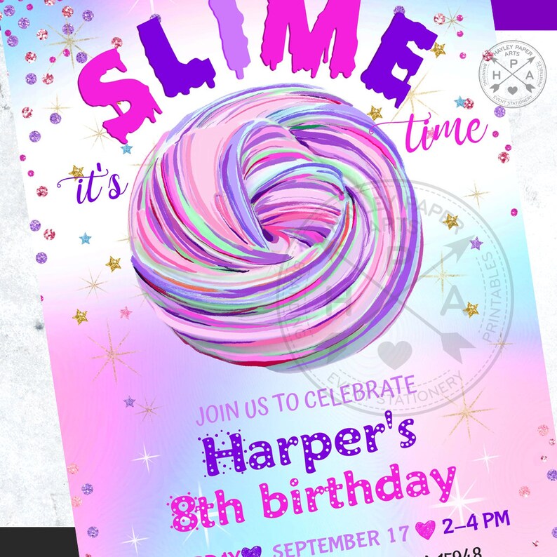 Slime Party Invitation Birthday Slime Making Purple Pink - Etsy