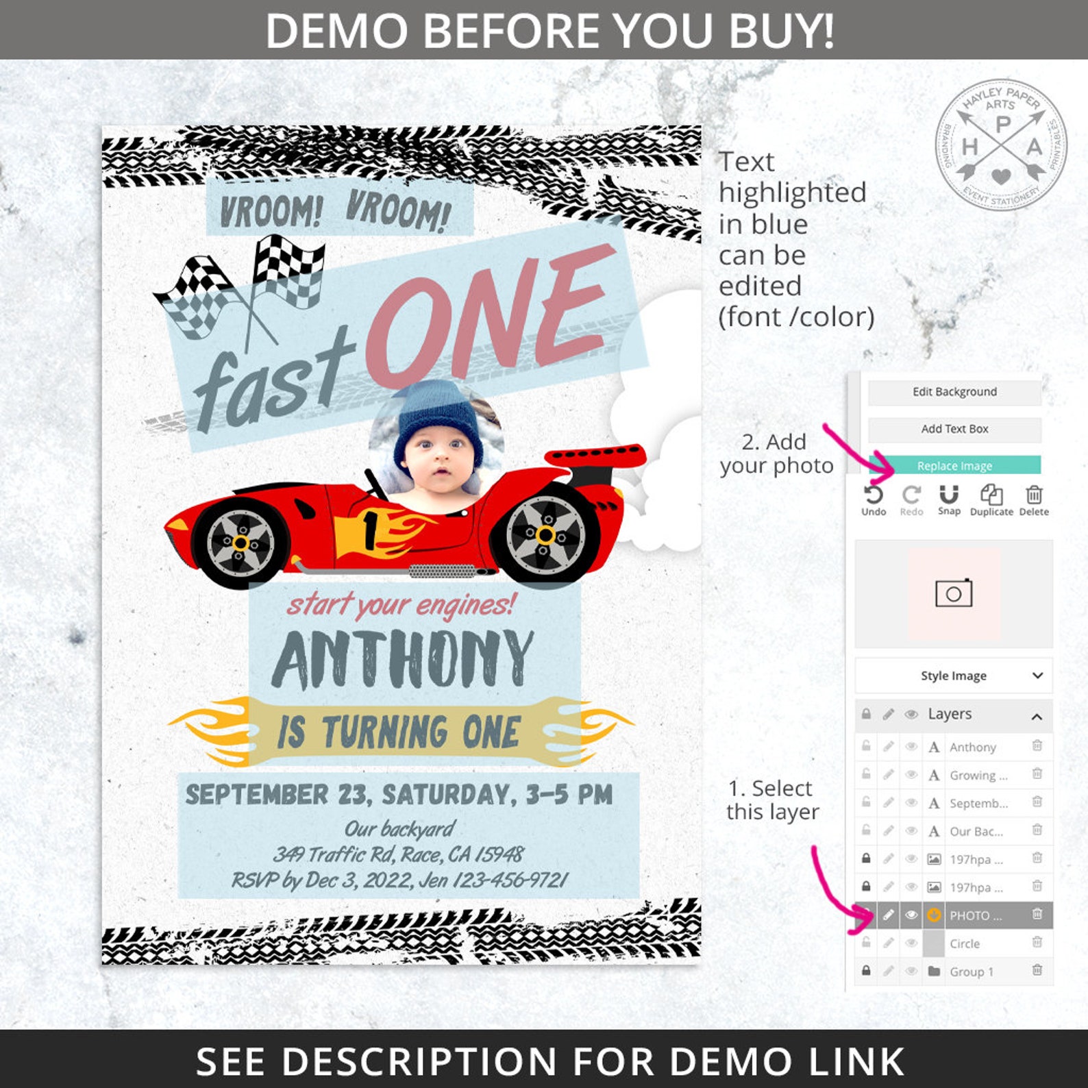 Fast ONE Race Car Birthday Invitation First 1st Birthday - Etsy