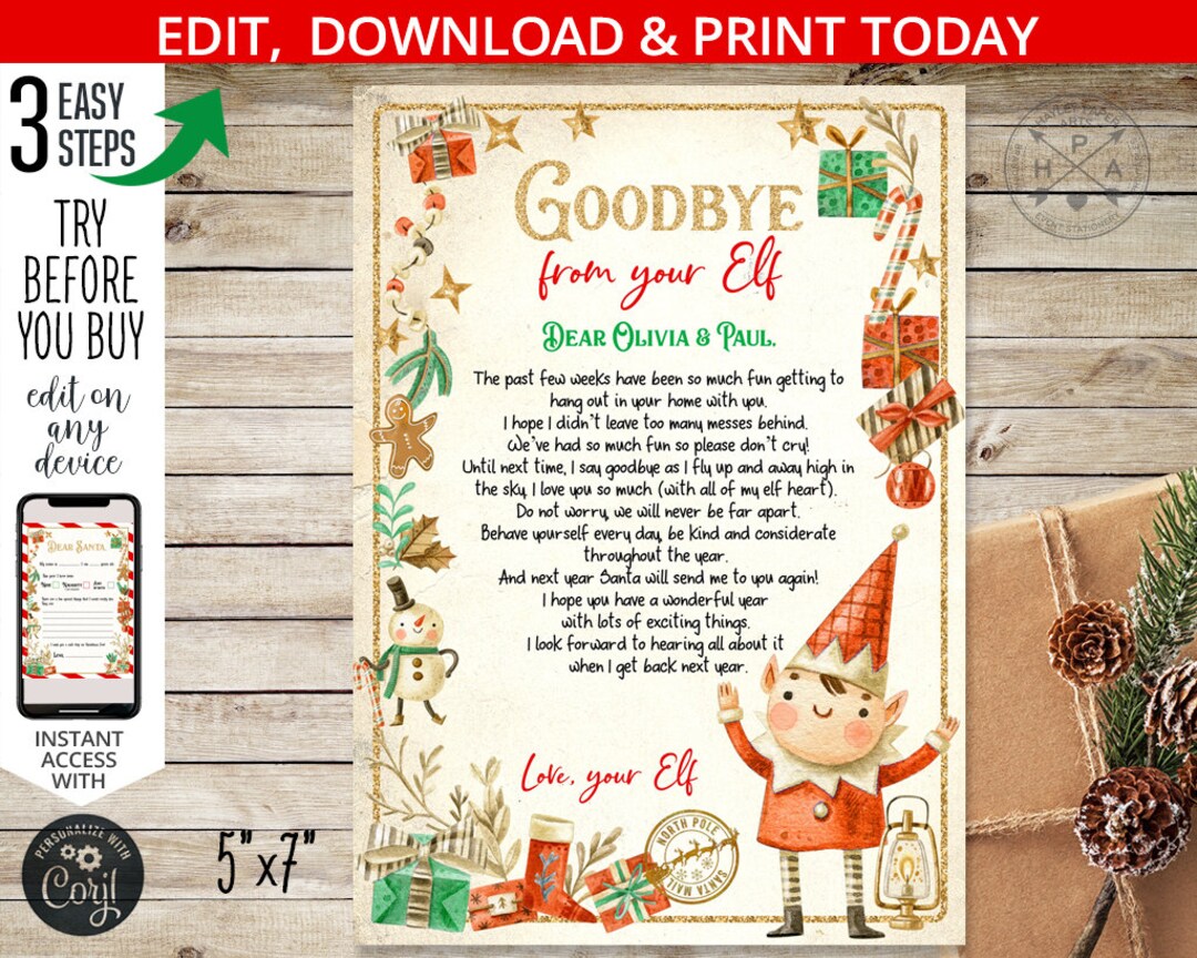 Elf Goodbye Letter. Elf Farewell Letter. Elves Christmas Card. Elf Boy ...