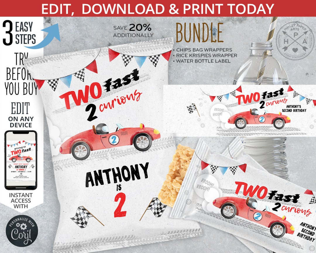 BUNDLE Two Fast Vintage Race Car Chips Bag, Rice Krispies, Bottle ...