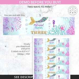 Mermaid Tail Water Bottle Label Birthday Celebration Purple Gold ...