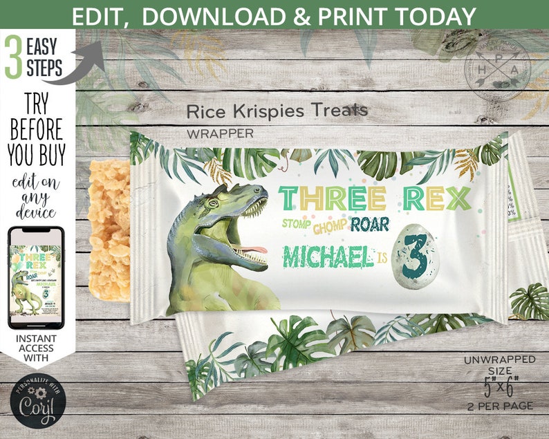 Three Rex Dinosaur Rice Krispies Treats Labels Dino T-rex - Etsy