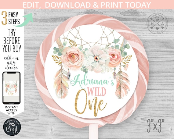 Paper & Party Supplies Boho Birthday Party Wild One Sticker Girl ...