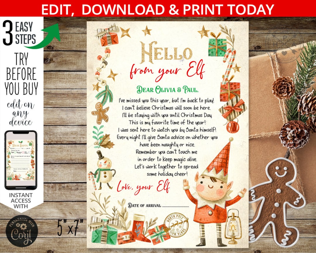 Elf Arrival Letter. Elf Return Letter. Elves Christmas Card. Elf Boy I ...