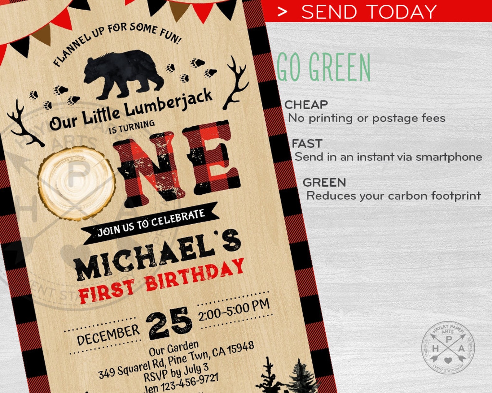Lumberjack First Birthday Electronic Invitation 1st Party - Etsy