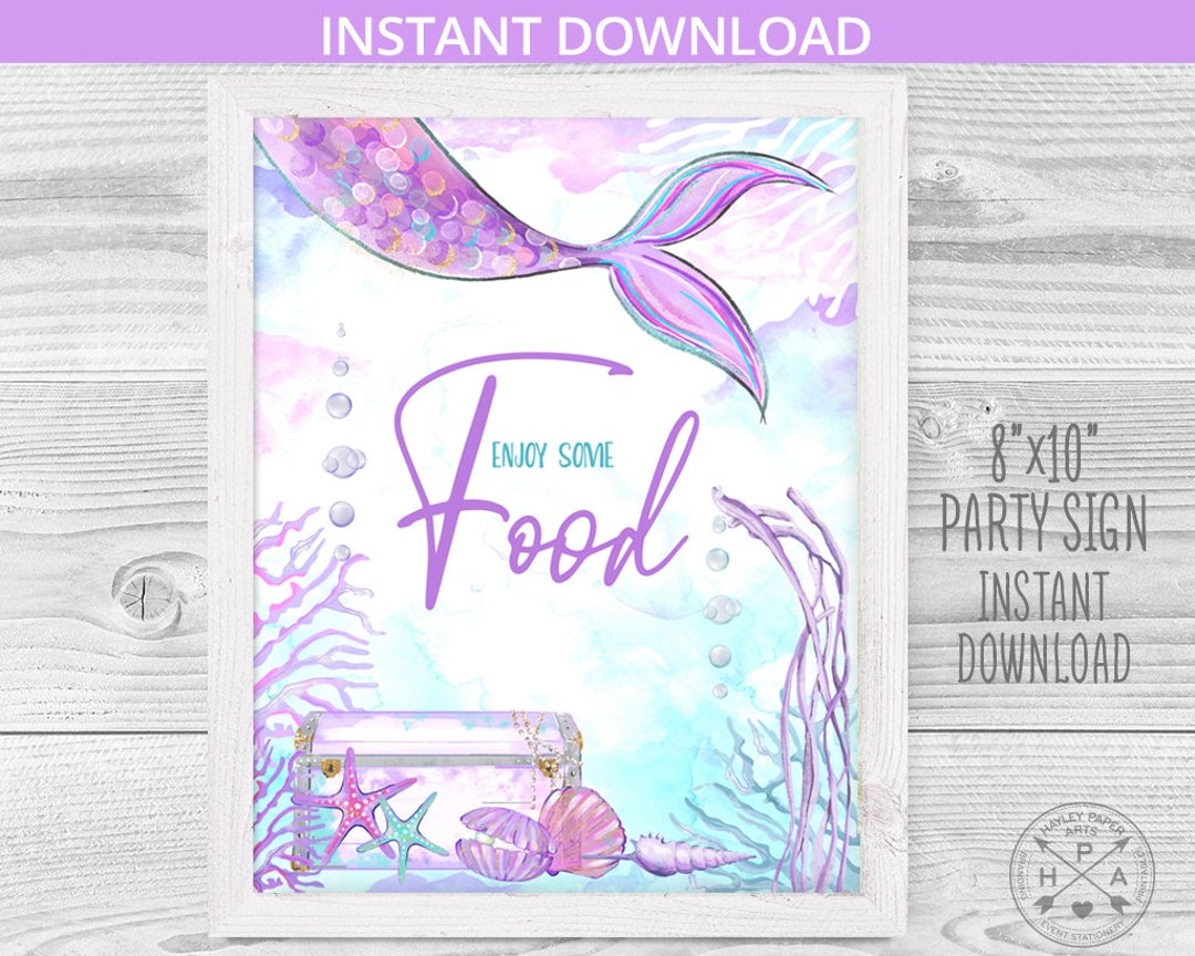Mermaid Food Table Sign Purple Teal Birthday 8x10 Printable Under the ...
