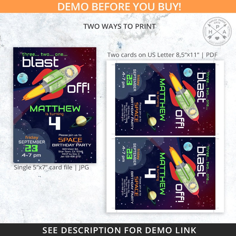 Outer Space Invitation Out of This World Astronaut Blast off Rocket ...