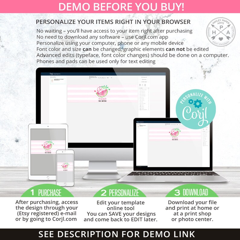 EDITABLE Watermelon Bottle Labels One in a Melon First Girl - Etsy