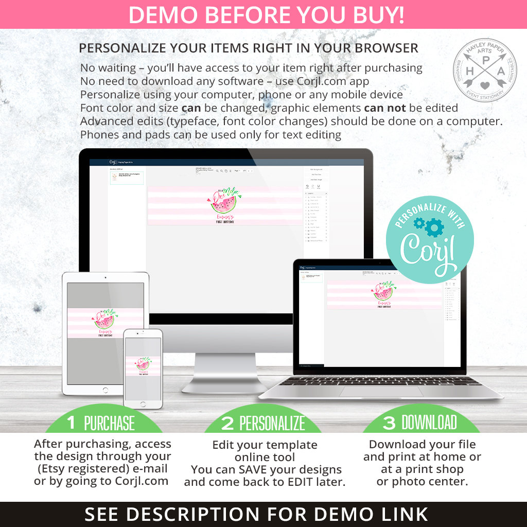 EDITABLE Watermelon bottle labels one in a melon first girl | Etsy