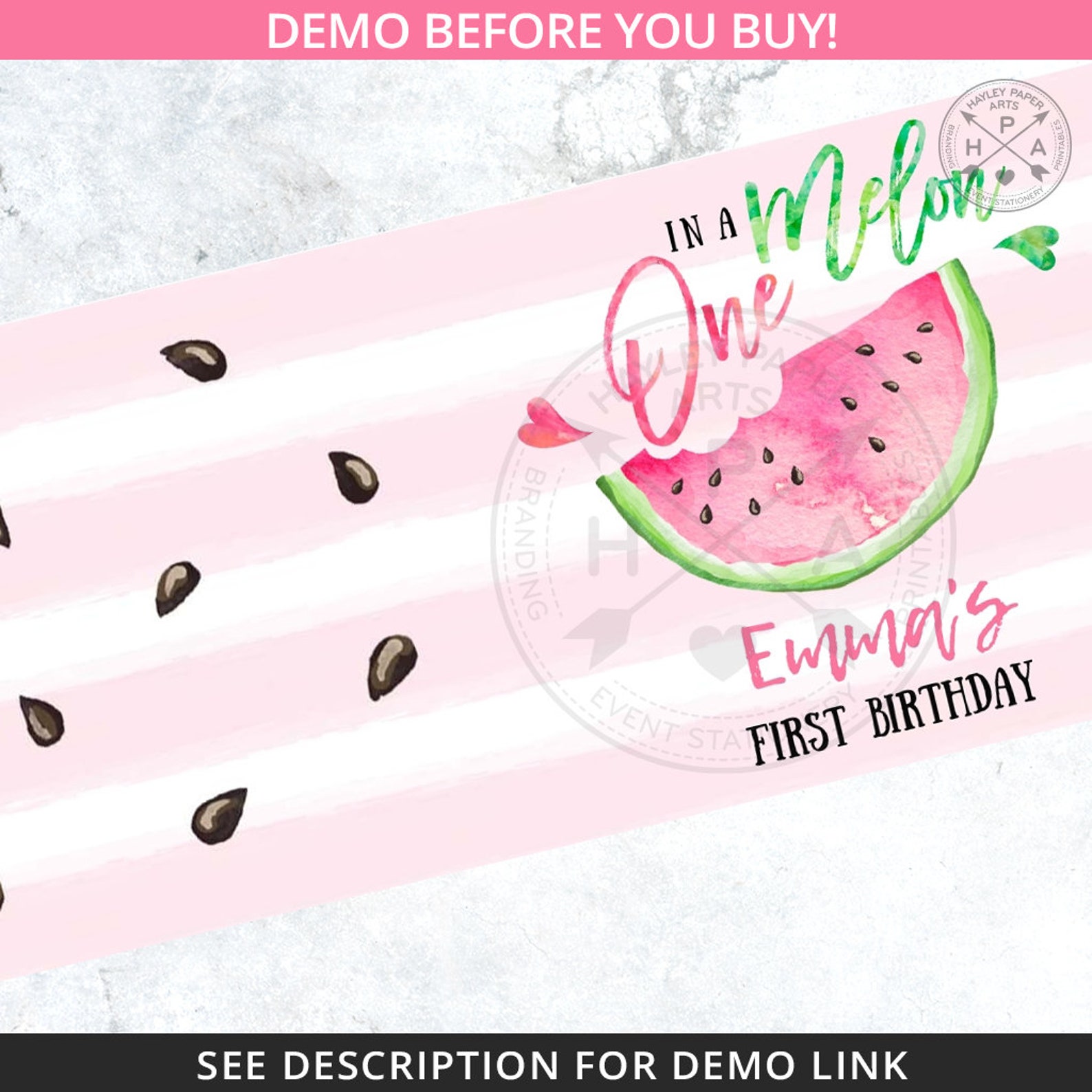 EDITABLE Watermelon Bottle Labels One in a Melon First Girl Birthday ...