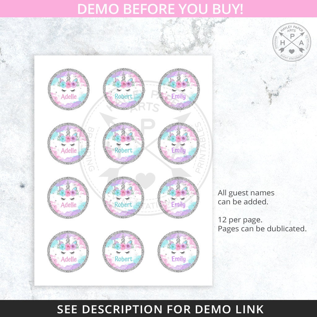 EDITABLE Unicorn Birthday Gable Gift Box Labels and Tags. Purple ...