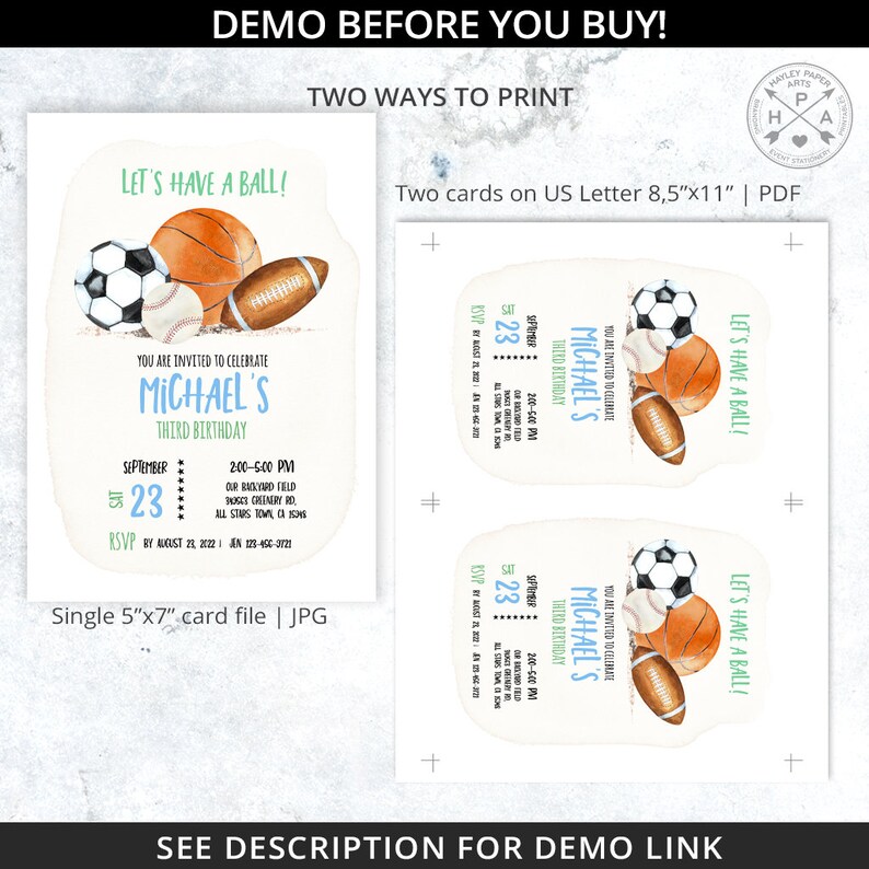 Let's Have a Ball Sports Birthday Invitation Balls All - Etsy