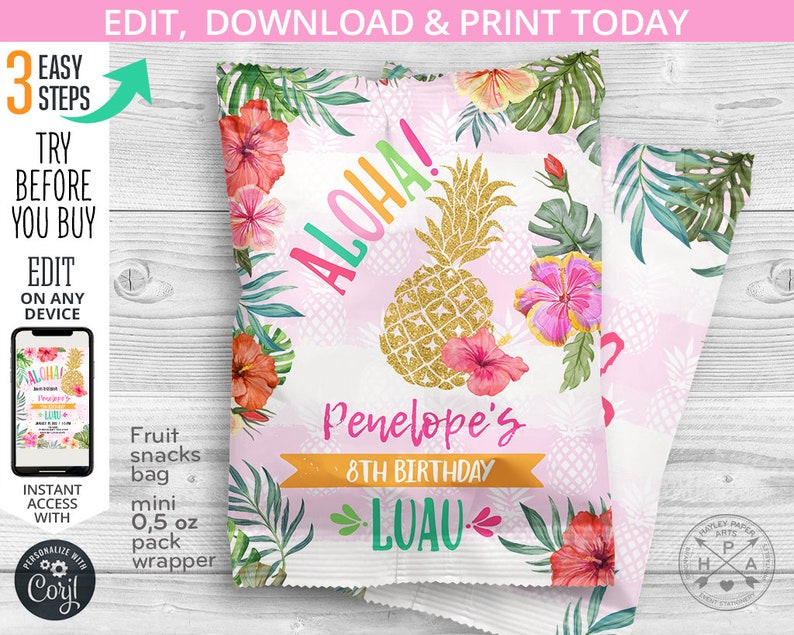 Pineapple Aloha Luau Fruit Snacks Bag, Hawaiian Snacks Treat Bags ...