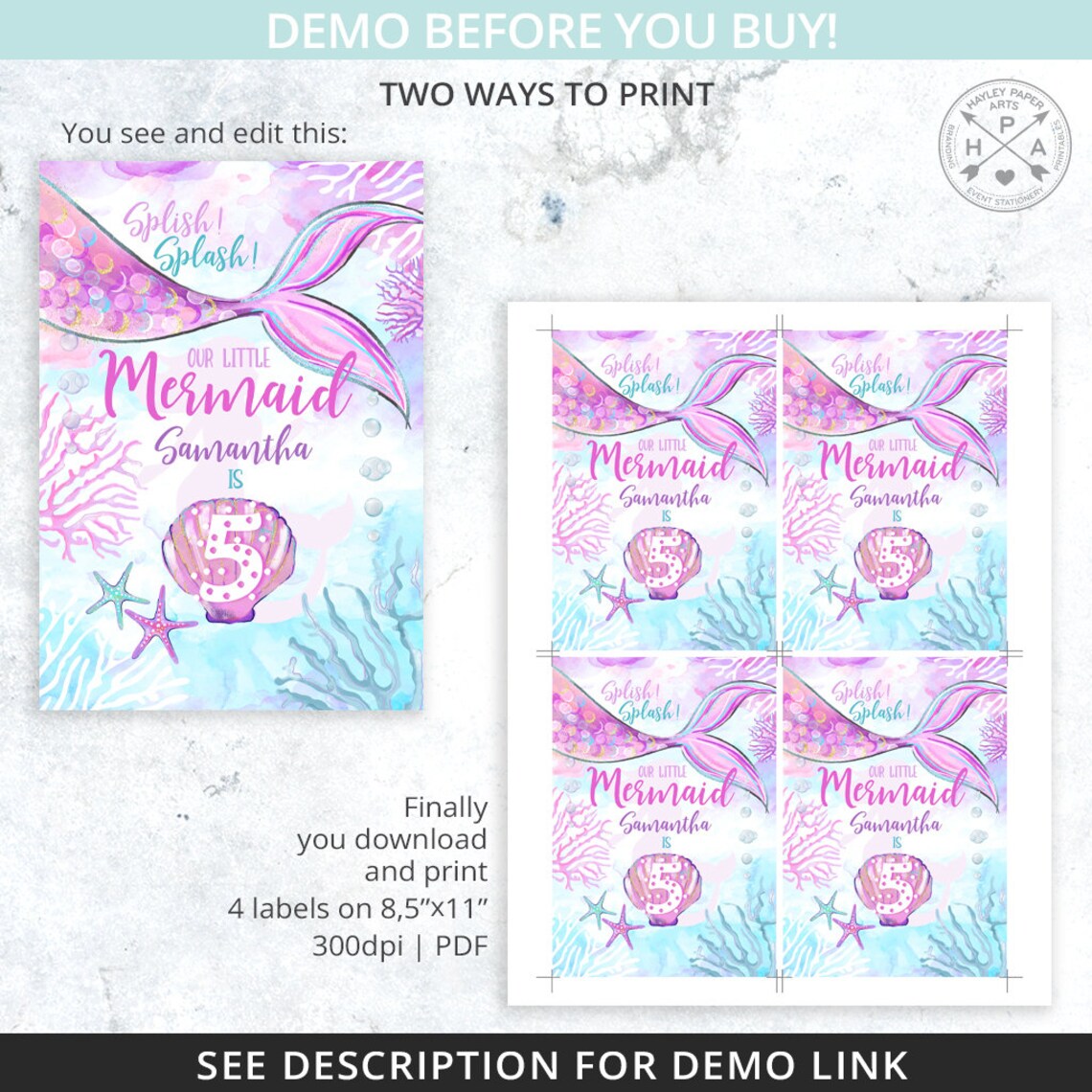Mermaid Party Pack, Mermaid Chips Bag Juice Water Bottle Labels ...