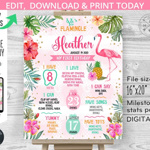 Tropical Birthday Milestone Poster Aloha First Birthday Sign - Etsy