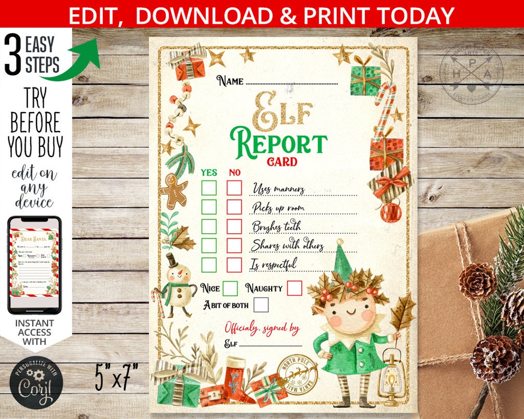 Elf Report Card. Notes From the Elf. Christmas Elves Letter ...