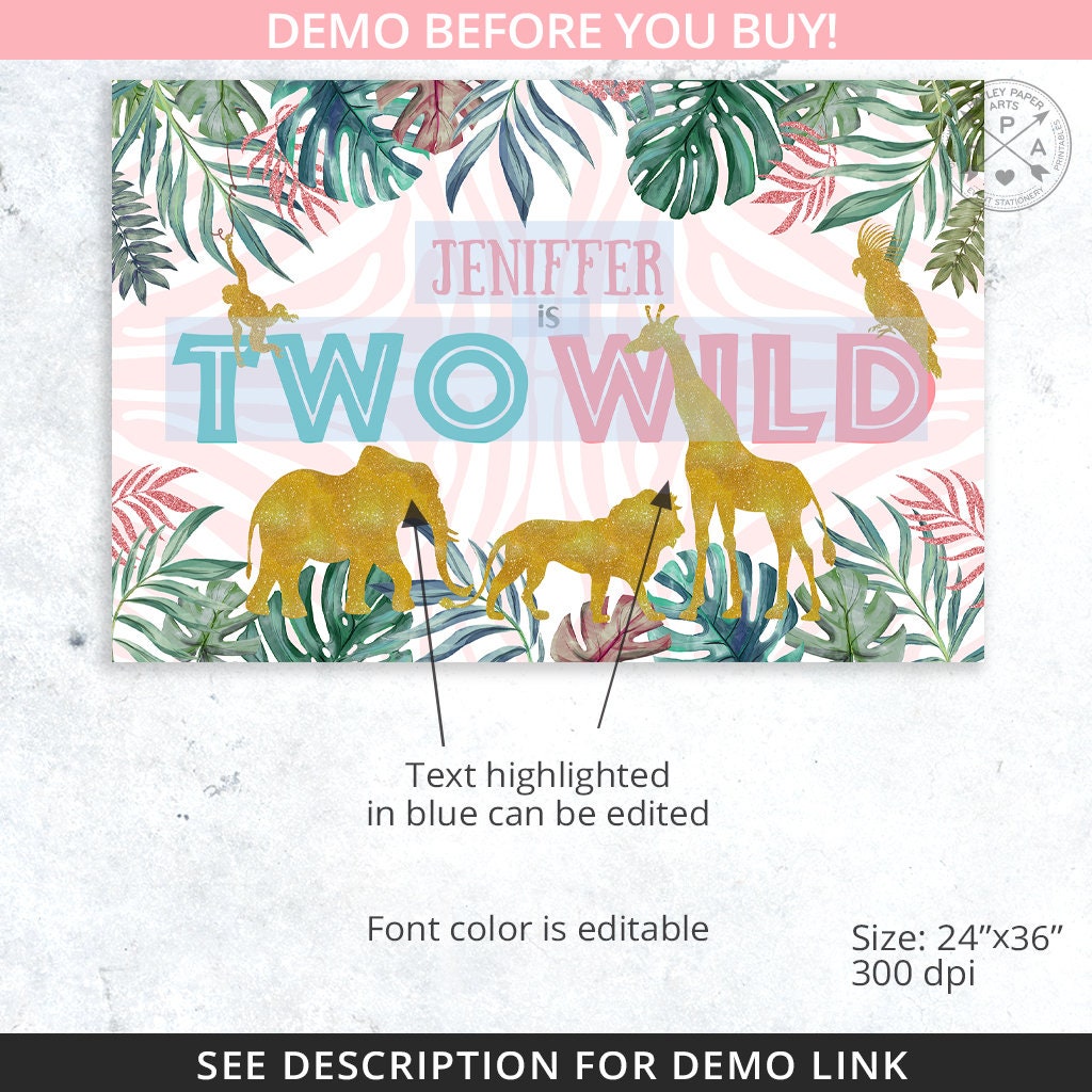 EDITABLE Jungle Two Wild Table Backdrop 36x24 2nd Second - Etsy Canada