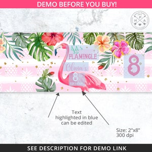 Flamingo Water Bottle Label Birthday Tropical Pineapple Pink Let's ...