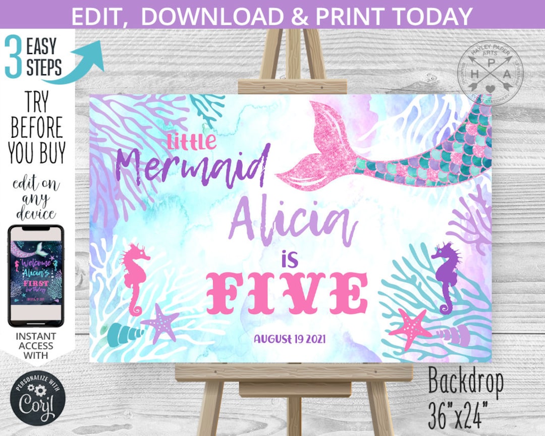 Mermaid Party Backdrop Any Age or First Birthday Board Sign. Under the ...