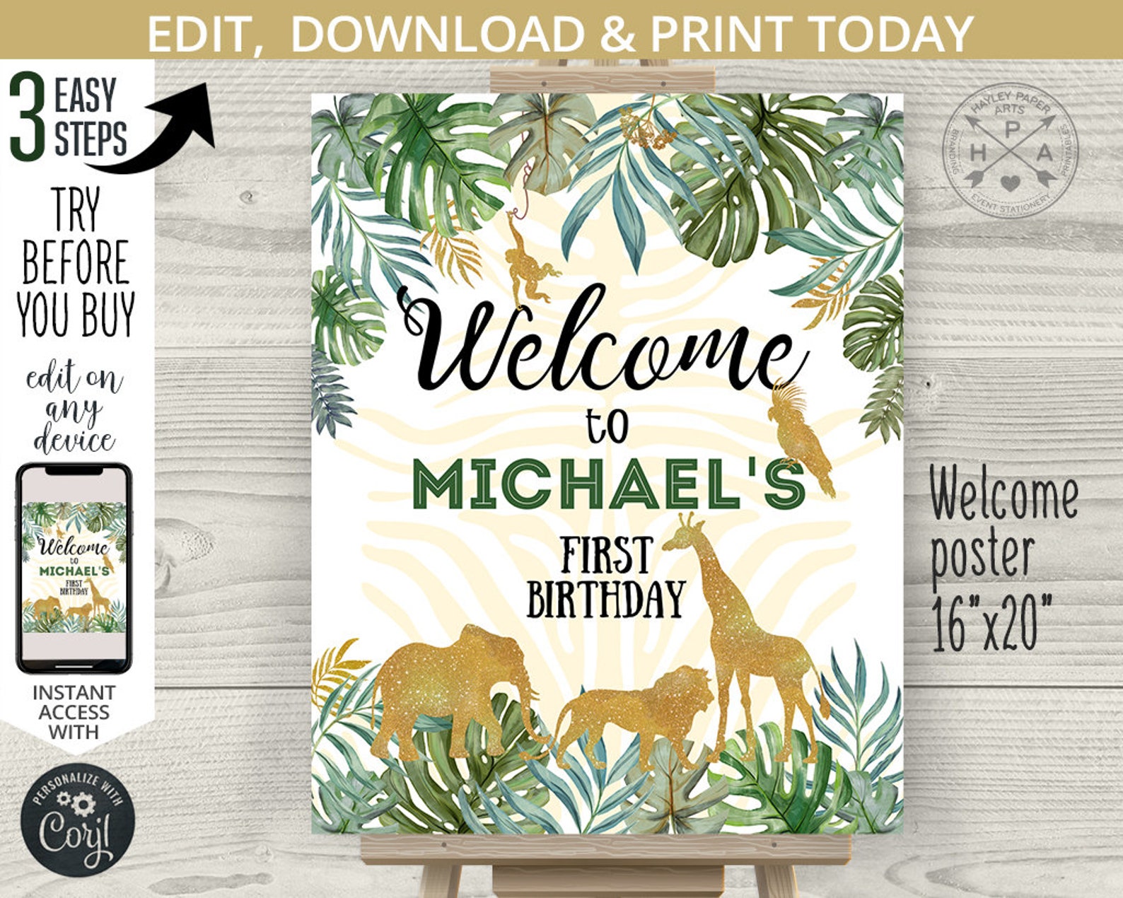 EDITABLE Jungle Welcome Poster Sign 1st First Birthday. Safari | Etsy