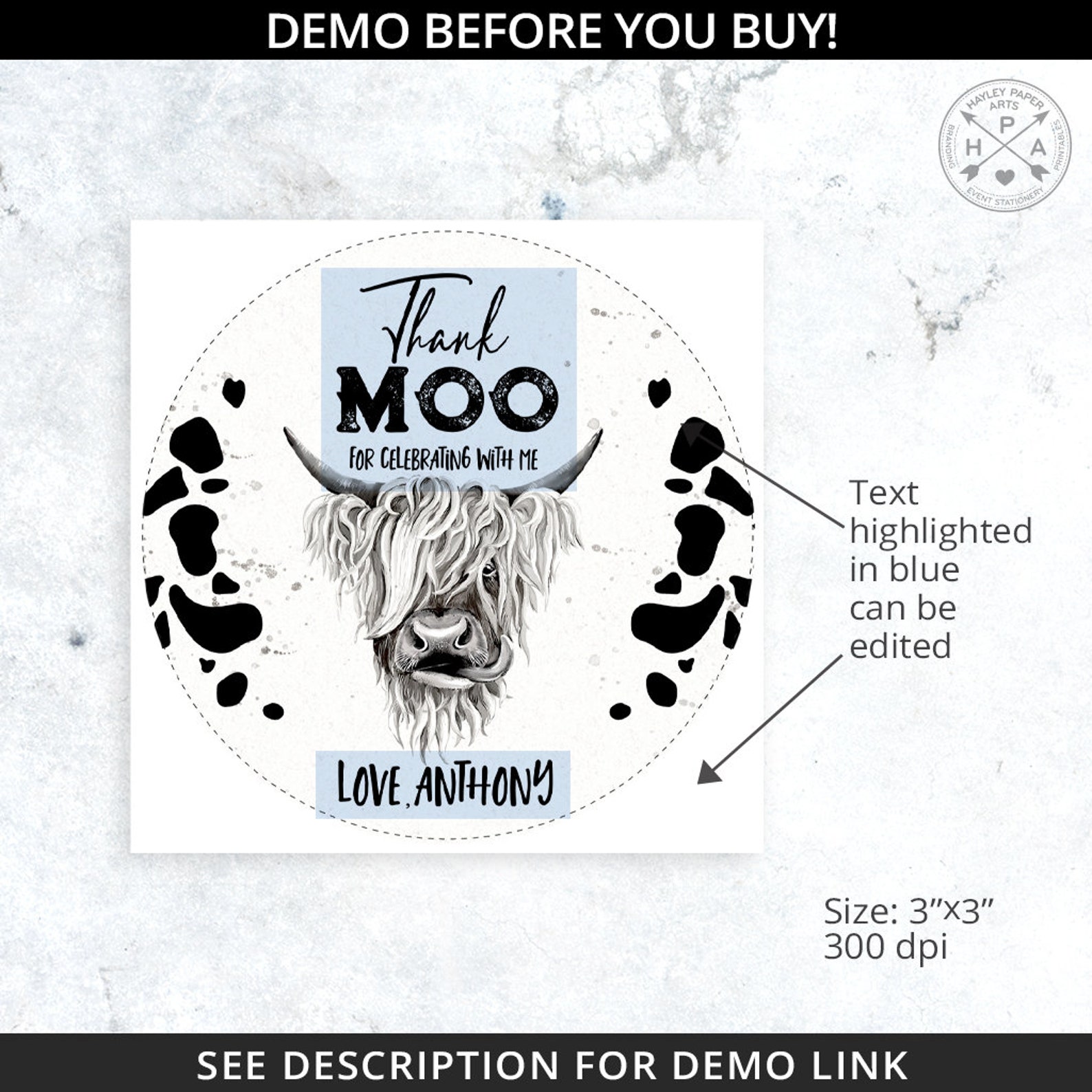 Cow Thank You Tag. Holy Highland Cow Thank Moo Circle Round - Etsy