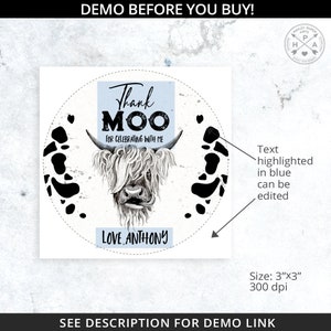 Cow Thank You Tag. Holy Highland Cow Thank Moo Circle Round 3x3 ...