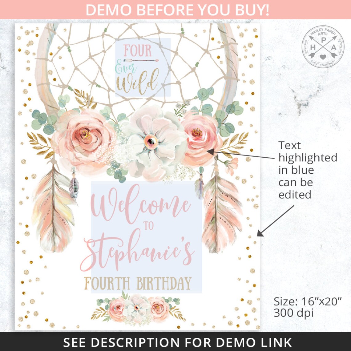 Four Ever Wild Dreamcatcher Welcome Sign Boho Blush Pink 4th - Etsy