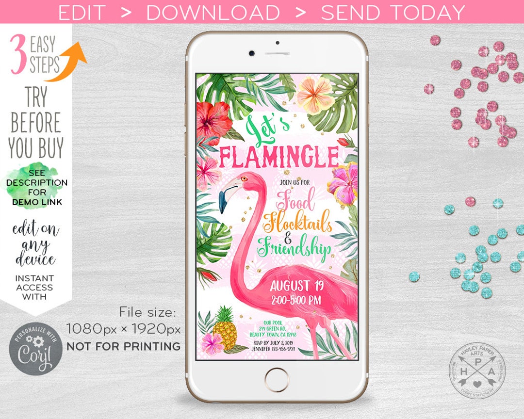 Let's Flamingle Electronic Party Flamingo Any Invitation Pineapple ...