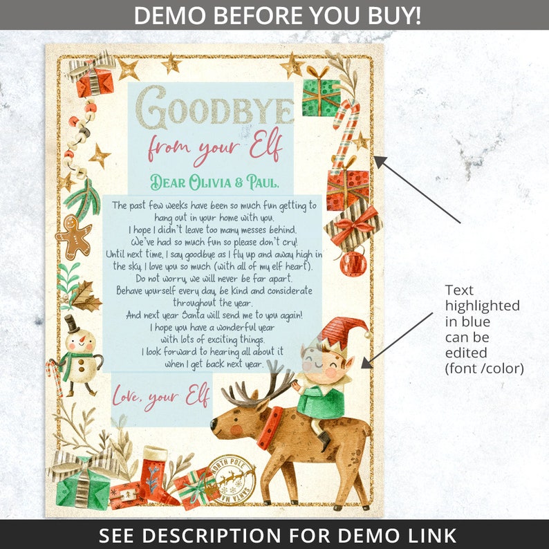 Elf Goodbye Letter. Elf Farewell Letter. Elves Christmas Card. - Etsy