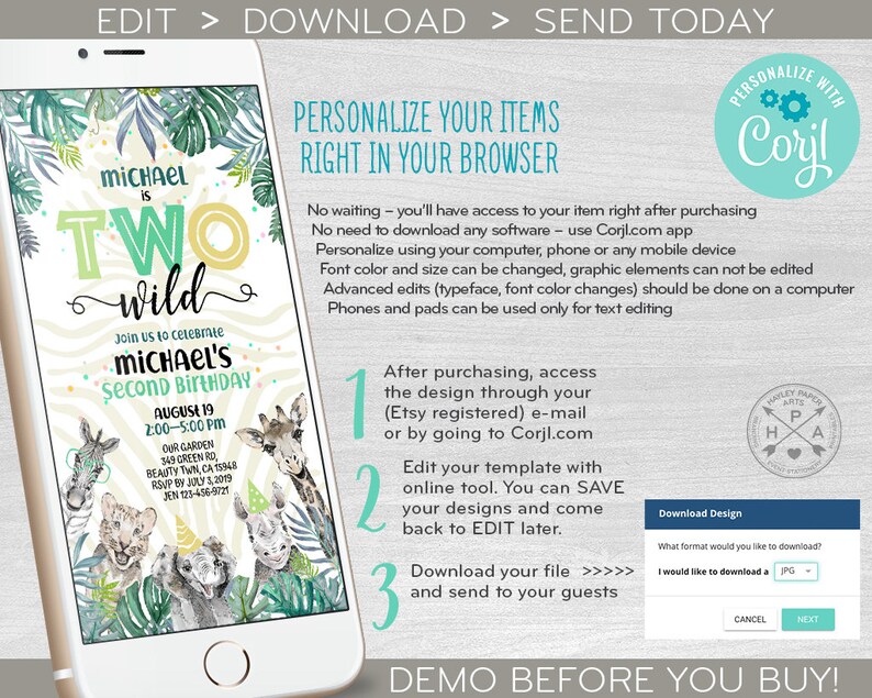 Jungle Safari Two Wild Electronic Invitation Safari Animals - Etsy