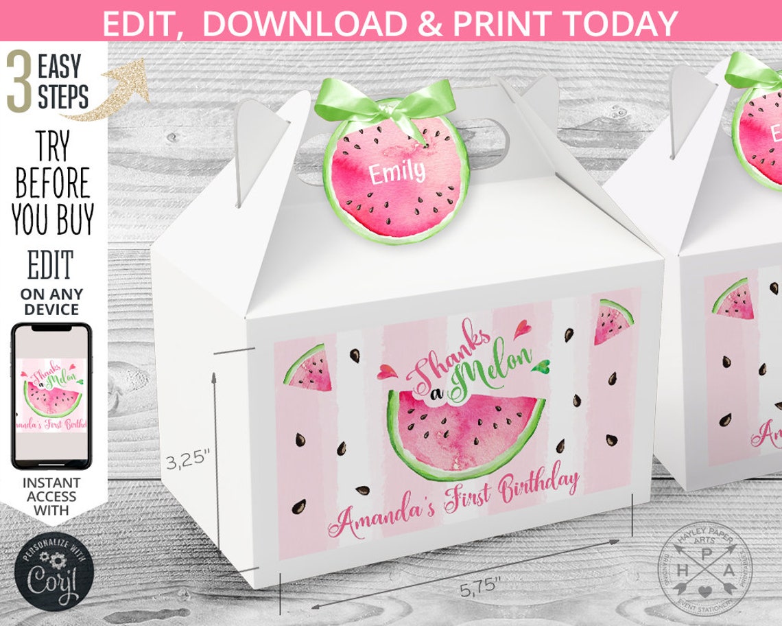 EDITABLE Watermelon Gable Gift Box Labels and Tags. Handle - Etsy