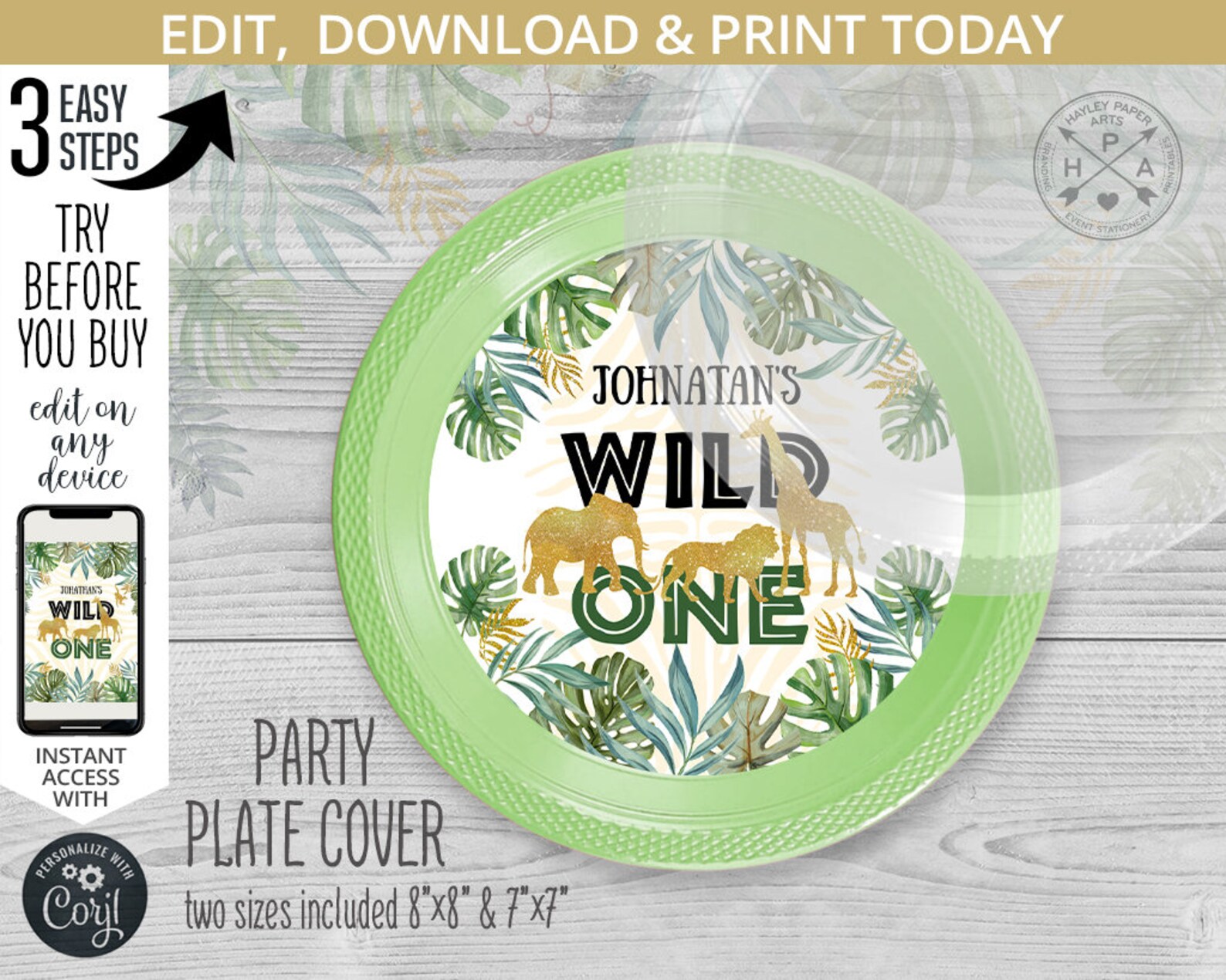 Jungle Wild One charger plate label personalized cover. | Etsy