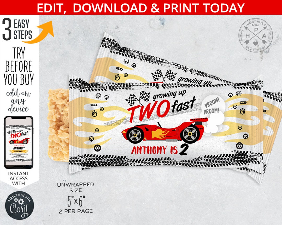 Race Car Rice Krispies Label, Two Fast Sports Speed Racing Labels ...