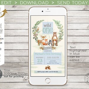 Woodland Wild One Electronic Invitation Forest Wild Animals Birthday ...