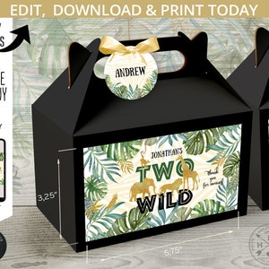 Two Wild Jungle Gift Gable Box Labels, Guest Name Tags. Birthday Handle ...