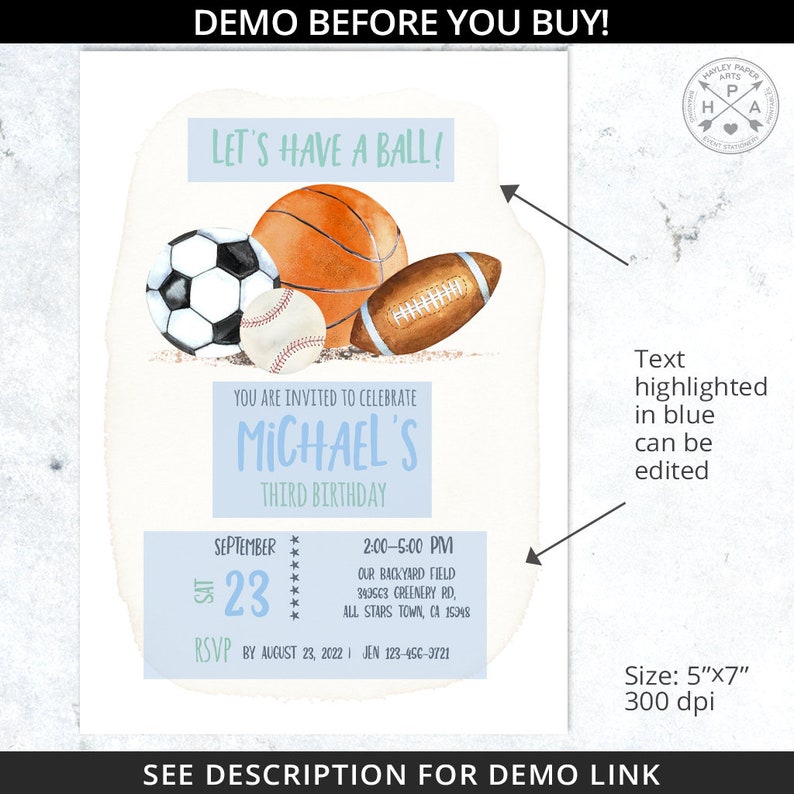Let's Have a Ball Sports Birthday Invitation Balls All - Etsy