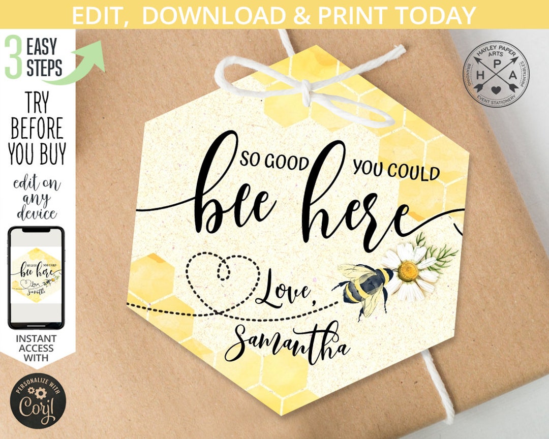 EDITABLE Bee Favor Thank You Polygon Honey Comb Party Gift Tag. Shower ...